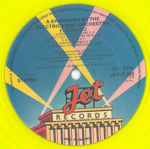 ELECTRIC LIGHT ORCHESTRA ELO Eldorado Vinyl Record LP Jet 1978 Yellow Vinyl